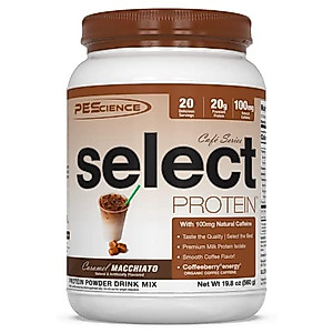 PEScience Select Cafe Protein, Caramel Macchiato, 20 Servings, Coffee Flavored Whey and Casein Blend