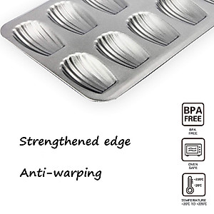 TAOUNOA Madeleine Pans, 12-Well Nonstick Baking Pans Set of 2, Heavy Duty Shell Shaped Mini Cookies Cake Mold Pan