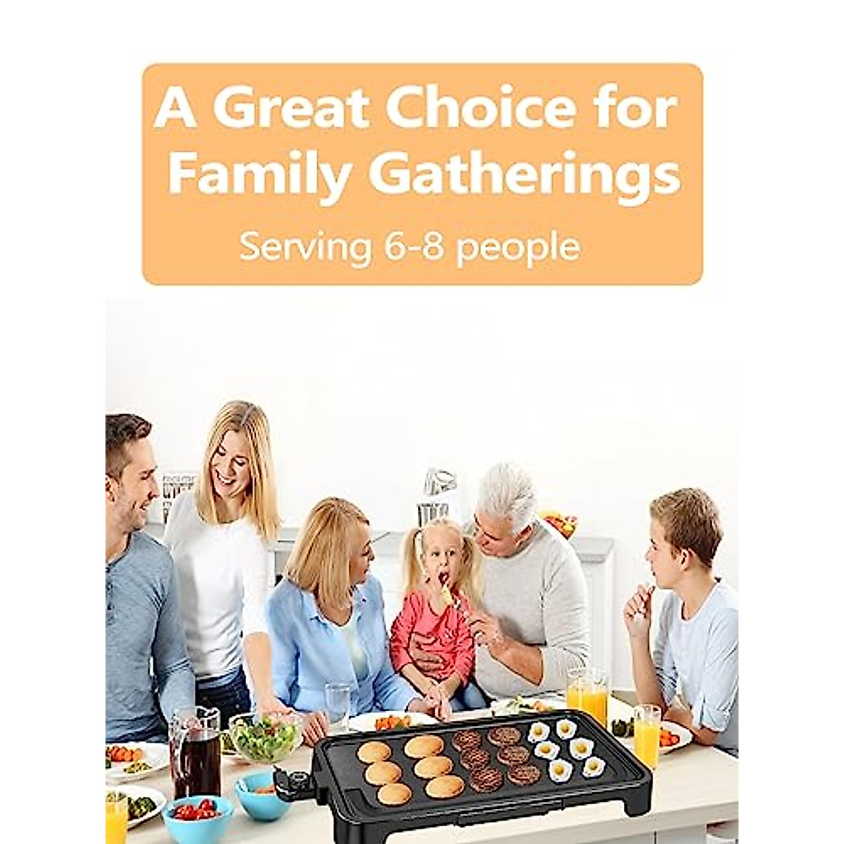 Extra Large Nonstick Electric Griddle - Pancake Griddle for Eggs, Burgers, Beef, Cheese, Party Smokeless Griddle Pan with Temperature Control, Dishwasher Safe, Black, 1500W