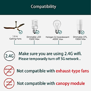 Universal Smart WiFi Ceiling Fan Remote Control Kit, Compatible with Alexa, Google Assistant and Smart Life App, No Hub Required 53T KIT WiFi DIMMER