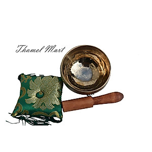 Tibetan Singing bowl handmade brass (4inch 7 metal) including free wooden mallet (strike) Silk Cushion
