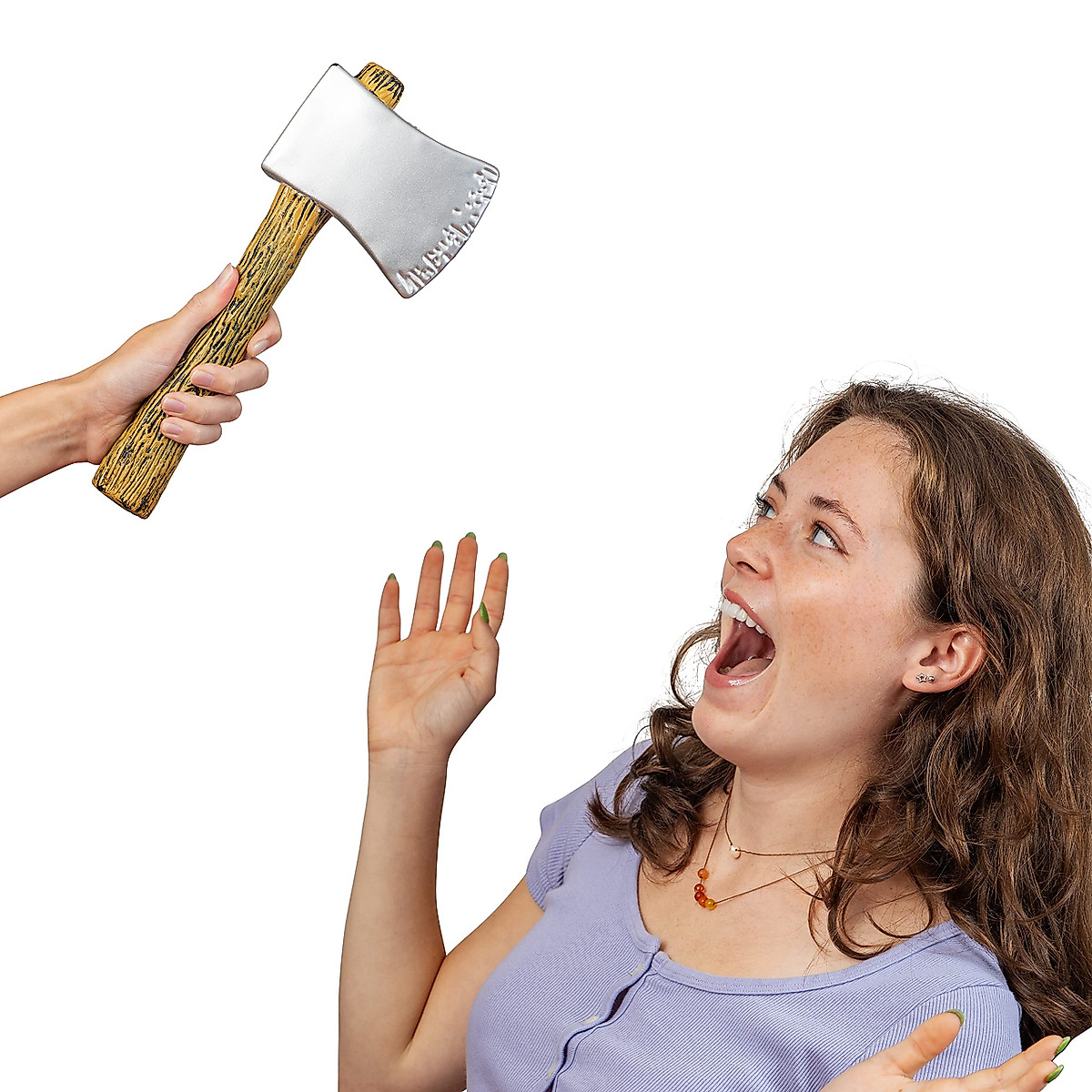 Skeleteen Realistic Hatchet Axe Toy - Wood Look Lumberjack Props Costume Accessories with Fake Tin Blade