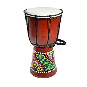 11" DJEMBE DRUM BONGO HAND CARVED AFRICAN ABORIGINAL DOT ART DESIGN