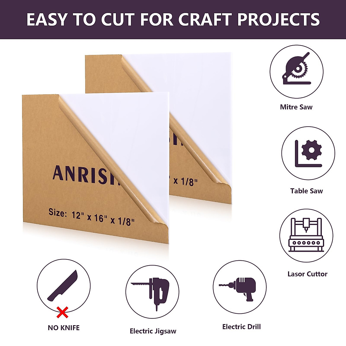 White Acrylic Sheet 12" x 16" x 1/8", 2 Pack ANRISIN 38% Translucent White Cast Acrylic Sheets for DIY Projects, Laser Cutting & Engraving Friendly