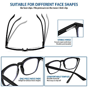 BONCAMOR Progressive Multifocus Reading Glasses Men Women 3 Pack Anti Blue Light Eyestrain Quality Computer Readers (3 Black, 1.50)