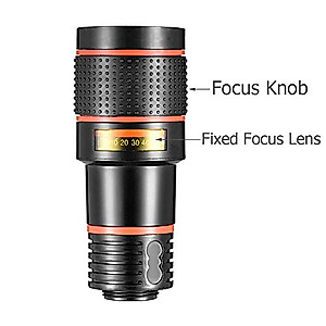 CamDesign HD Cell Phone Camera Lens 12x Optical Zoom Telephoto Lens Clip-On Smartphone Lens Compatible with iPhone X/8/7/6s/6 Plus/Samsung/Android/Tablet & Used as Monocular/Rubber Eyecup/Carry Bag