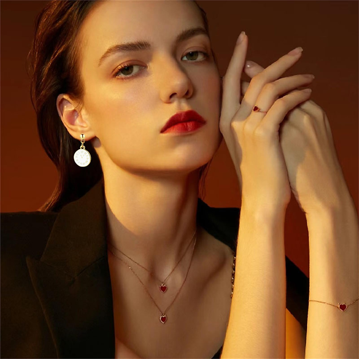 Asymmetric Poker Card Clock Poker Dangle Earrings for Women Creative Playing Cards Pattern Drop Earring Red Hearts A Long Pentagram Alarm Clock Drop Earrings Gambling Casino Gifts, Zinc, unknow