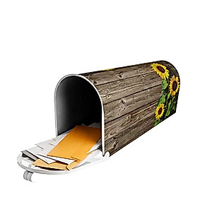 Sunflowers Wood Mailbox Covers Magnetic Post Box Cover Wraps Standard Size 21x18 Inches for Garden Yard Decor