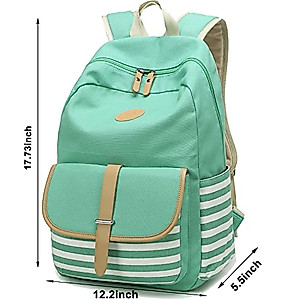 Joyfulife Girls Backpacks, School Backpack for Girls Lightweight Canvas Backpack Student Bookbags Stripe Backpack with Lunch Box 4 in 1