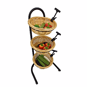FixtureDisplays 3 Tier Wicker Basket Metal Stand with Sign Clips, Market Basket Storage Organizer 19425