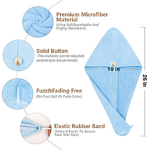 HOMEXCEL Microfiber Hair Towel for Women 5 Pack,10X 26 Inch Hair Turbans for Wet Hair,Super Absorbent Hair Drying Towel Wrap with Button for Curly,Longer,Thicker Hair Anti Frizz