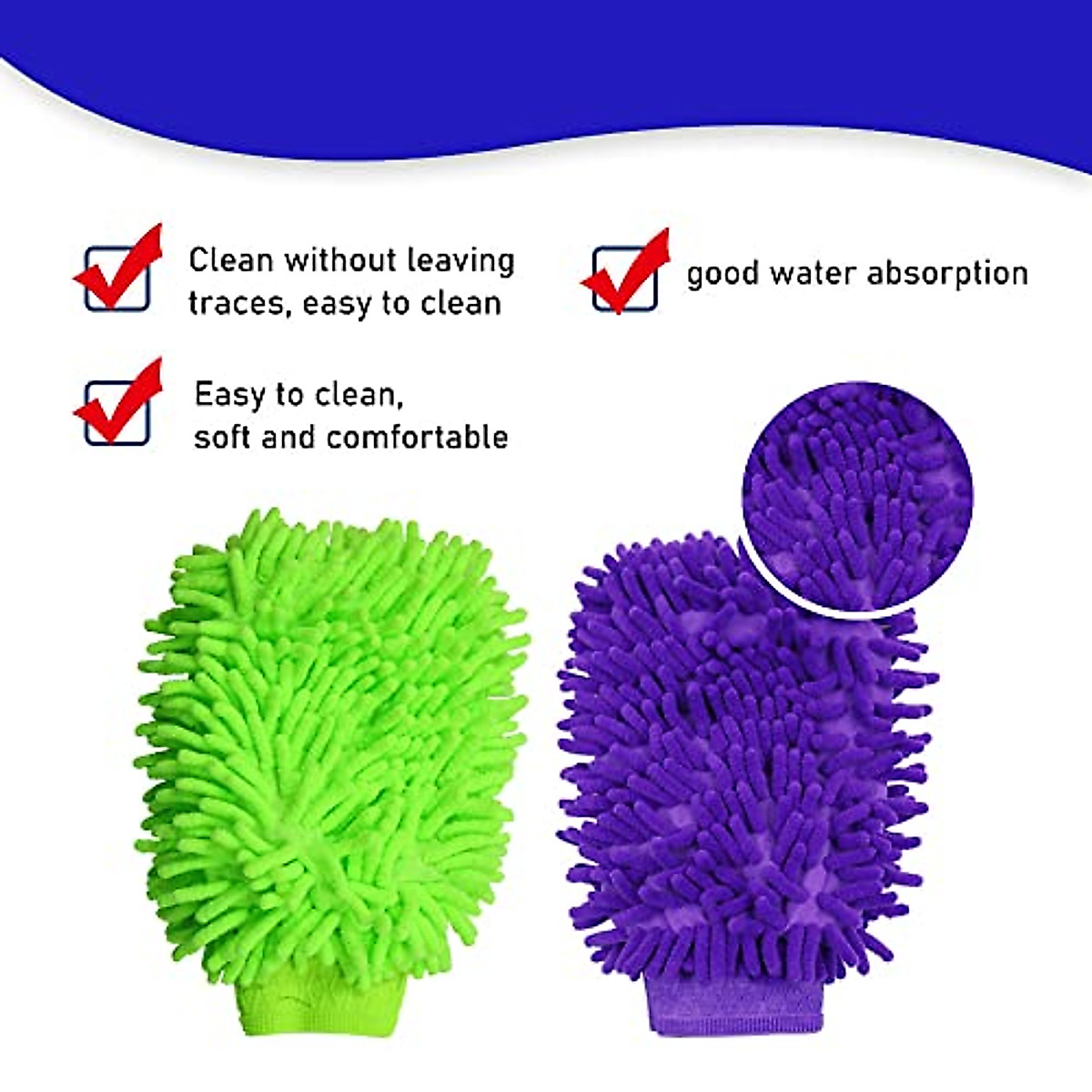 Chihutown 5 Pack Premium Chenille Microfiber Wash Glove, Double Sided Scratch-Free Car Wash Mitt, Soft Car Wash Sponge, Microfiber Wash Mitt for Car Cleaning