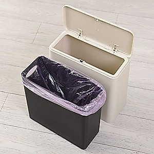 CWLL Modern Wastebasket Thin Trash Can,Small Rectangular Dog Proof Plastic Trash Bin,3.2 Gallon/12 Liter Slim Plastic Trash Can Wastebasket with Press Type Lid, Beige