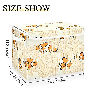 Cute Fish Storage Basket 16.5x12.6x11.8 In Collapsible Fabric Storage Cubes Organizer Large Storage Bin with Lids and Handles for Shelves Bedroom Closet Office