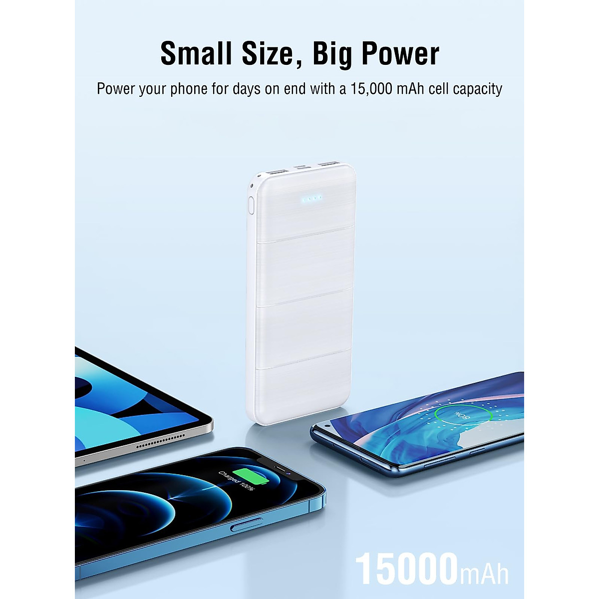 LOVELEDI Portable-Charger-Power-Bank - 15000mAh Dual USB Power Bank Output 5V3.1A Fast Charging Portable Charger Compatible with Smartphones and All USB Devices(White)