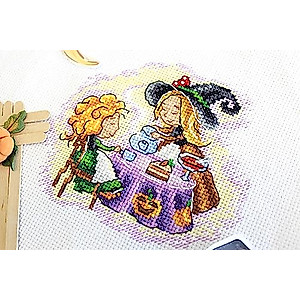 MP Studia Cross Stitch Embroidery Kits for Adults and Beginners Autumn - Afternoon Tea 11x12cm/4.33x4.72 14ct.