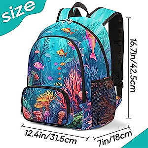 OMFUNS Tropical Fish School Backpack for Kids Boys Girls Women Men Ocean Sea Coral Bookbag for College Gym Travel School Bag Rucksack Casual Daypack Computer Laptop Backpack