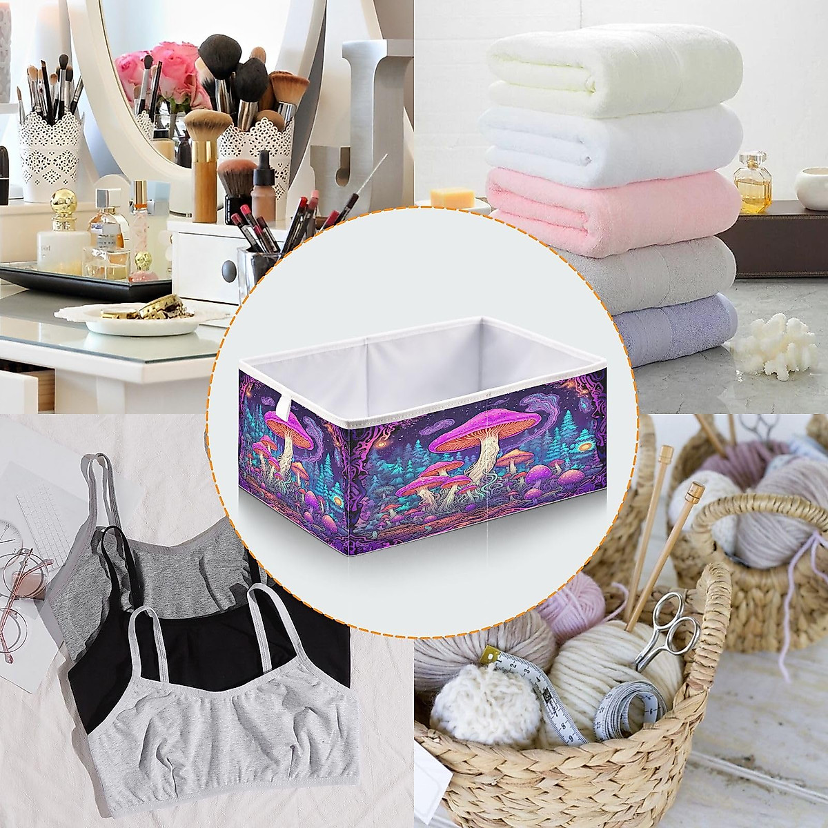 Emelivor Mushrooms Leaves Plants Cartoon Cube Storage Bin Fabric Storage Cubes Collapsible Foldable Storage Baskets Organizer Containers for Shelves Nursery Closer Bedroom Home,11 x 11inch