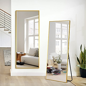 Pexfix Full Body Mirror Full Length Mirror with Gold Aluminum Alloy Frame Mirror Full Length with Stand Wall Mounted Mirror Hanging Mirror for Wall Bedroom Bathroom Living Room Decor,43''×16'' (1013)