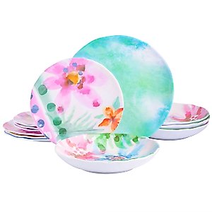 Spice by Tia Mowry Cinnamon Twist Decorated Assorted Color Melamine Dinnerware, Service for 4 (12pc)