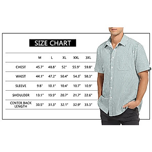 TUREFACE Green Shirt for Men Casual Button Down Short Sleeve Stripes Banded Collar Summer Shirt Lightweight Relaxed Fit