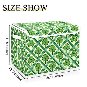SUABO Clovers Holiday St. Patrick's Day Storage Bin with Lid Large Canvas Storage Boxes Foldable Home Cube Baskets Closet Organizers for Nursery Bedroom Office
