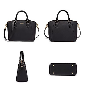 Satchel Handbags For Women Genuine Leather Shoulder Tote Handbags With Adjustable Strap (Black)