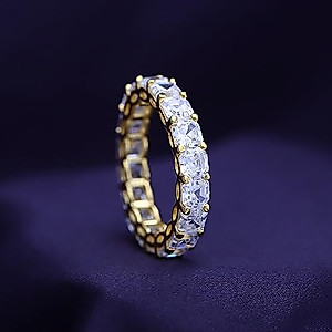 Jewel Zone US Asscher Cut White Cubic Zirconia Eternity Band Ring in 14k Yellow Gold Over Sterling Silver