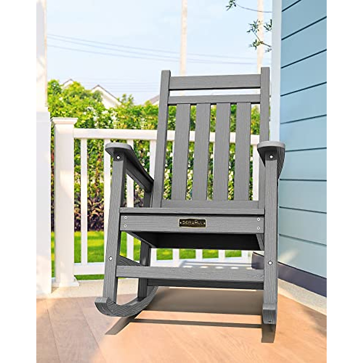 SERWALL Outdoor Rocking Chair Set of 2, HDPE Rocking Chairs for Adult, All Weather Porch Rockers for Lawn Garden, Grey
