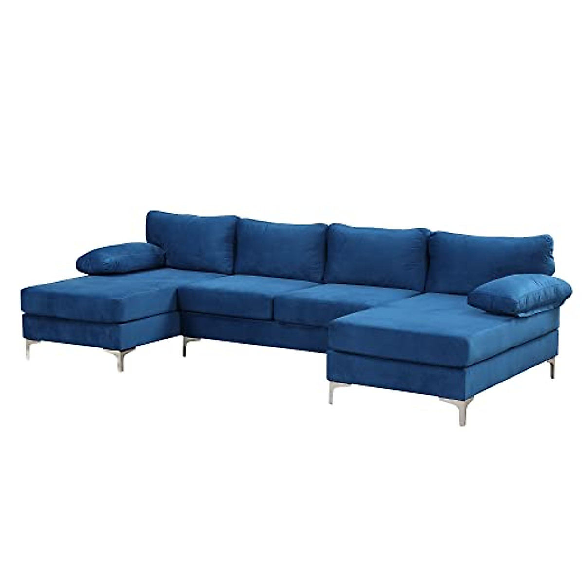 Casa Andrea Milano Modern Large Velvet Fabric U-Shape Sectional Sofa, Double Extra Wide Chaise Lounge Couch