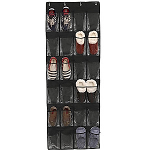 Simple Houseware 24 Pockets - Crystal Clear Over The Door Hanging Shoe Organizer, Black (64'' x 19'')