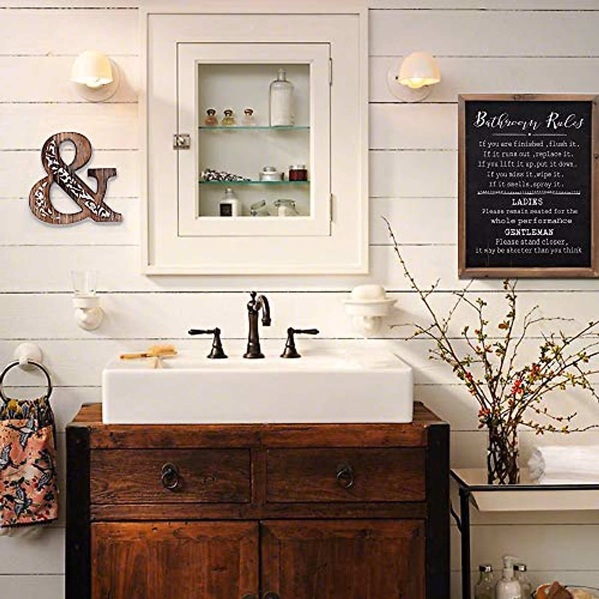 Wartter Decorative Wooden Ampersand Wall Décor, FreeStanding Monogram "&"Wood Sign Rustic Brown