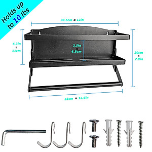 Foldable Magnetic Paper Towel Holder Refrigerator Storage Spice Rack with 3 Mobile Hooks and Paper Towel Holder(Single Layer /Black) Strong Magnetic Shelf for Refrigerator