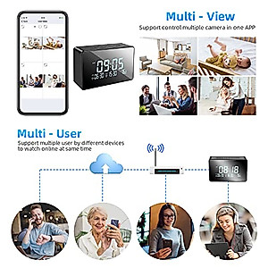 Hidden Camera Clock, 1080P WiFi Streaming Spy Camera with Night Vision Sits in Small Desk Alarm Clock, 120° View Angle Nanny Cam with Remote View, Motion Detection Alert, Video Recording (2.4G Only)