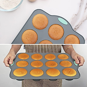 To encounter Silicone Muffin Pan, 2 Pack 12-Cup, Nonstick Baking Cups, BPA Free Cupcake Pan with Metal Reinforced Frame More Strength