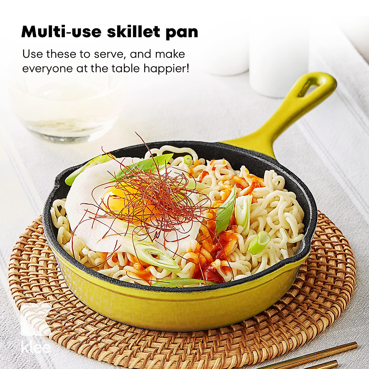 Klee Enameled Cast Iron Skillet, Set of 3 (8-inch, 10-inch, 12-inch) - Multipurpose Cooking Pan with Porcelain Enamel Coating and Pour Spout - Safe for Any Stovetop and Oven Up To 500°F