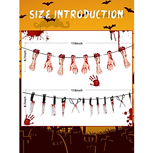 Outus 6 Sets Halloween Garland Banner, Include 48 Garland and 16 Fake Scary Broken Hands and Feet Hanging Decor, Halloween Party Decoration Scary Banner Supplies