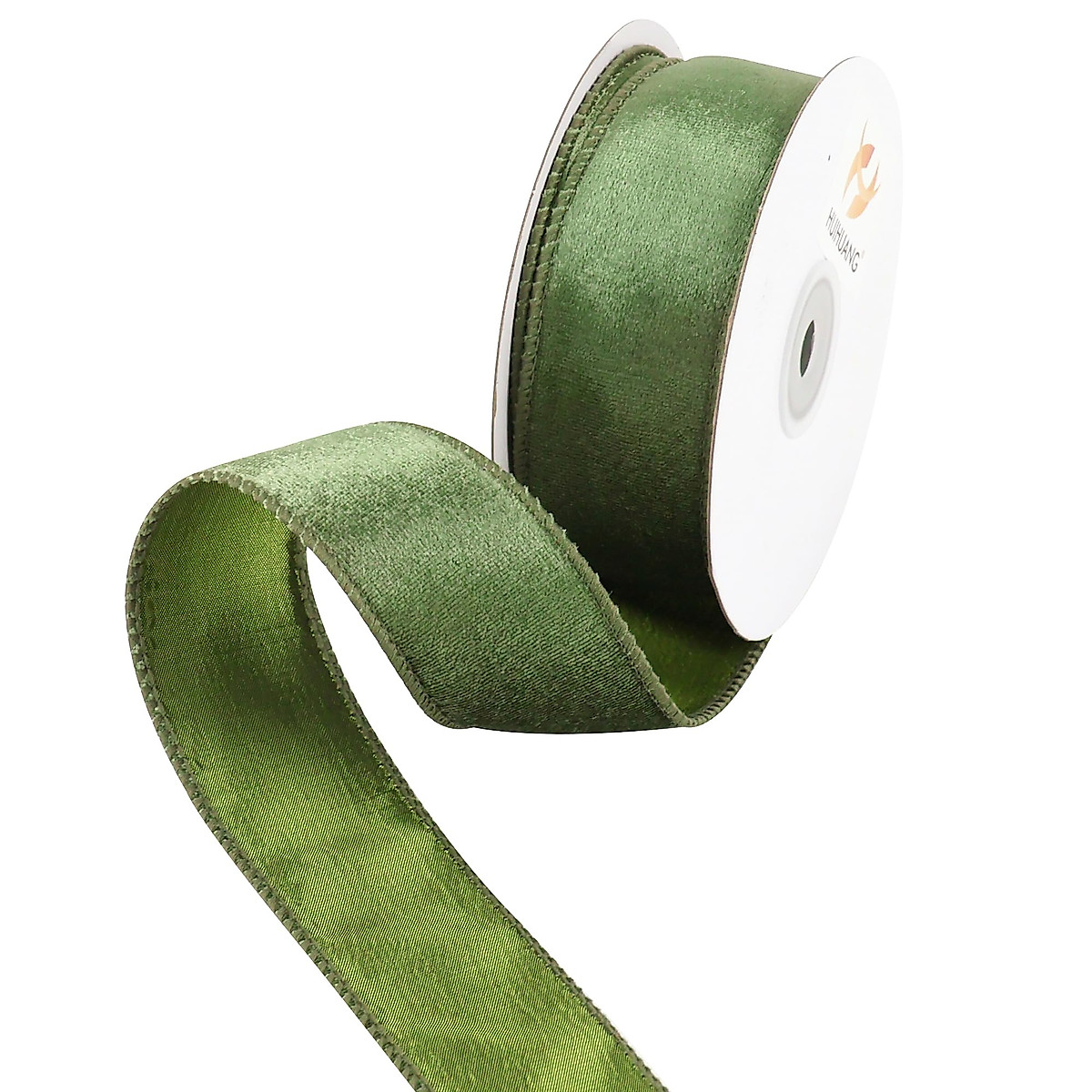 HUIHUANG Green Velvet Ribbon Wired 1-1/2 inch, Moss Green Velvet Ribbon for Gift Wrapping, Christmas Tree, Bows, Wreaths, Garland, Wedding Decor, Home Decor, Crafts-Continuous 10 Yards/Roll