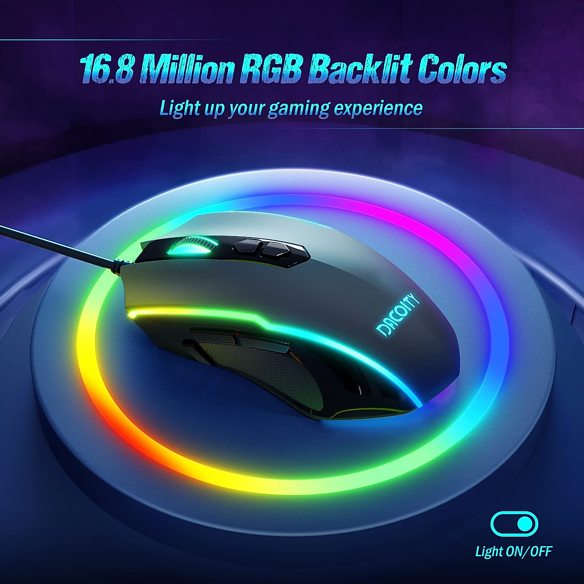 Wired Gaming Mouse, Ergonomic USB Computer Mouse with 8 Programmable Buttons, Optical Game Mouse with 16.8 Million Chroma RGB Backlights and 7 Light Modes, Adjustable 7200DPI for Windows PC Gamers