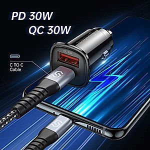 Syncwire USB C Car Charger 60W [PD 30W & QC 30W] Car Charger Fast Charging USB Car Charger Adapter with 5FT Type C Cable Compatible with Samsung S23/S22 Google Pixel 7/7Pro iPhone 14 Pro Max and More