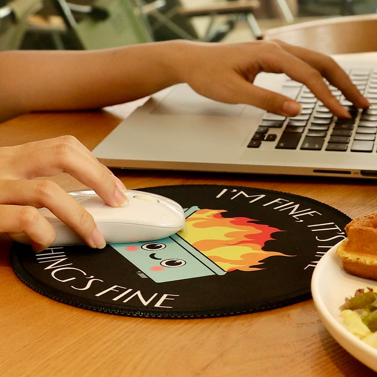 Dumpster on Fire Small Mouse Pad, Cute Funny Round Mousepad with Non-Slip Rubber Base, This is Fine Mouse Pads for Desk Accessories Laptop Gaming Office Supplies Decor(8.6 x 8.6 Inch)