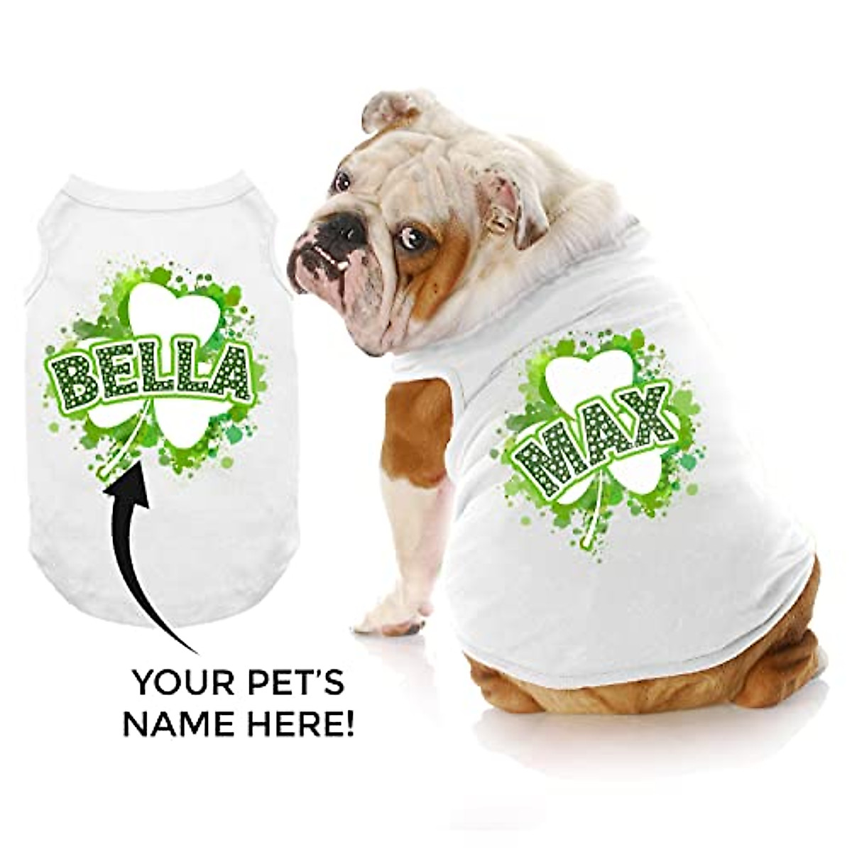 Lucky Clover Personalized Dog Shirt, Cute St. Patrick's Day Dog Shirt, Green Clover St. Patty's Day Shirt for Dogs, St. Patrick's Day Shirt for Dogs, Clothes for Pets (XXS- 2-4 lbs)