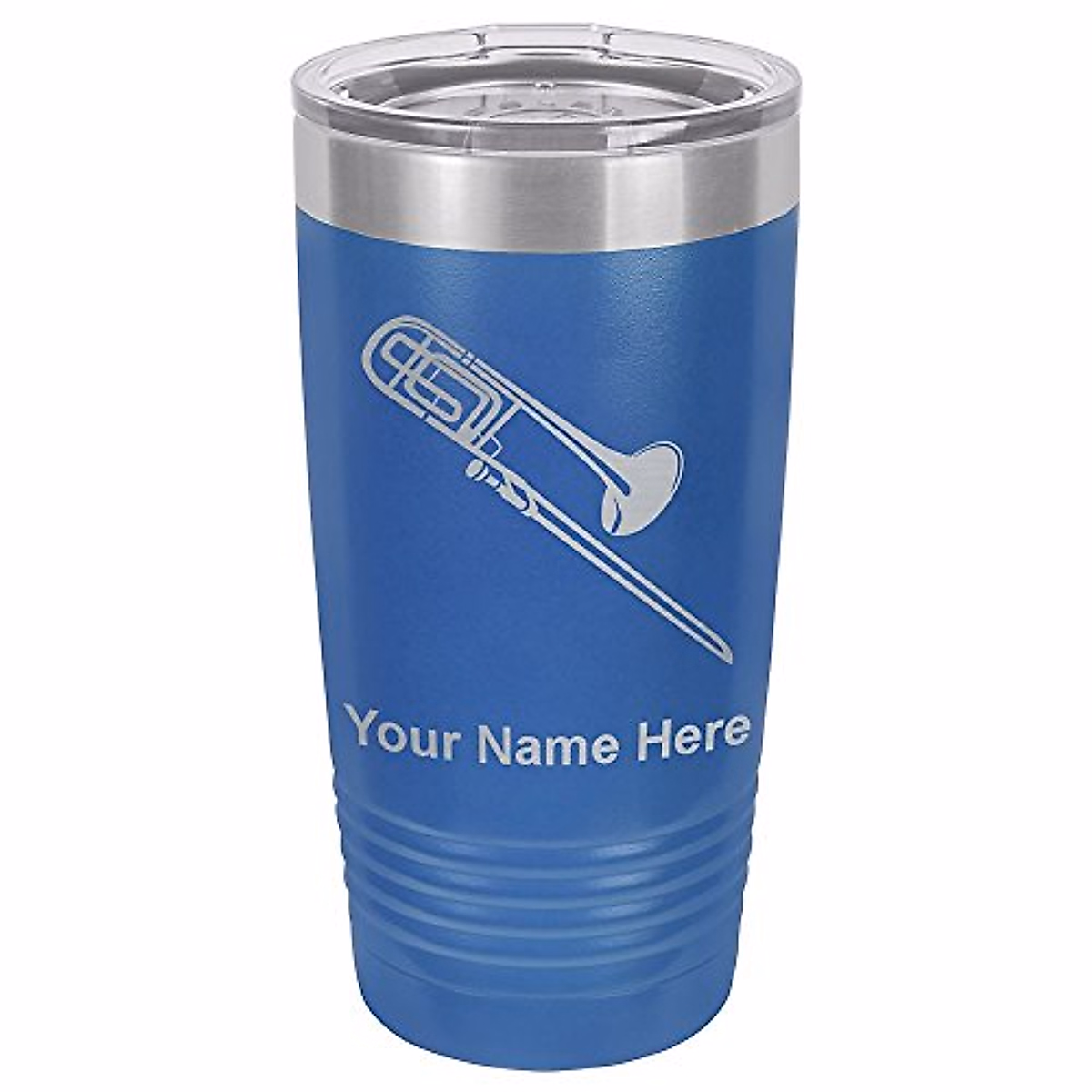 LaserGram 20oz Vacuum Insulated Tumbler Mug, Trombone, Personalized Engraving Included (Dark Blue)