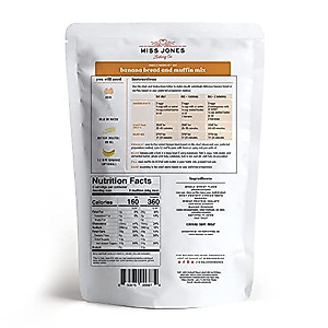 Miss Jones Baking Banana Bread & Muffin Mix - Whole Grains, 50% Lower Sugar, Real Banana, Naturally Sweetened Desserts & Treats (Pack of 1)