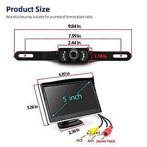 AUCELI Car Backup Camera, IP67 Waterproof Clear Night Vision Reverse Camera, HD 1080P 5 Inch Rear View Monitor System, Two Channels Car License Plate Camera Kit for Car Truck Van SUV and More