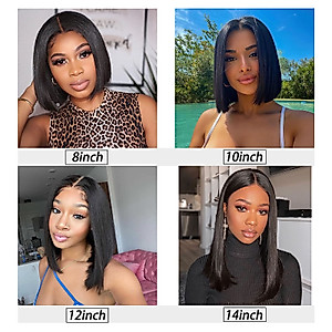 SKYDO Short Bob Wig Human Hair for Black Women 13x4 Bob Lace Front Wigs Human Hair 10inch Straight Bob Wig 180% Density Human Hair Bob Wig Pre Plucked Hairline with Baby Hair Natural Color