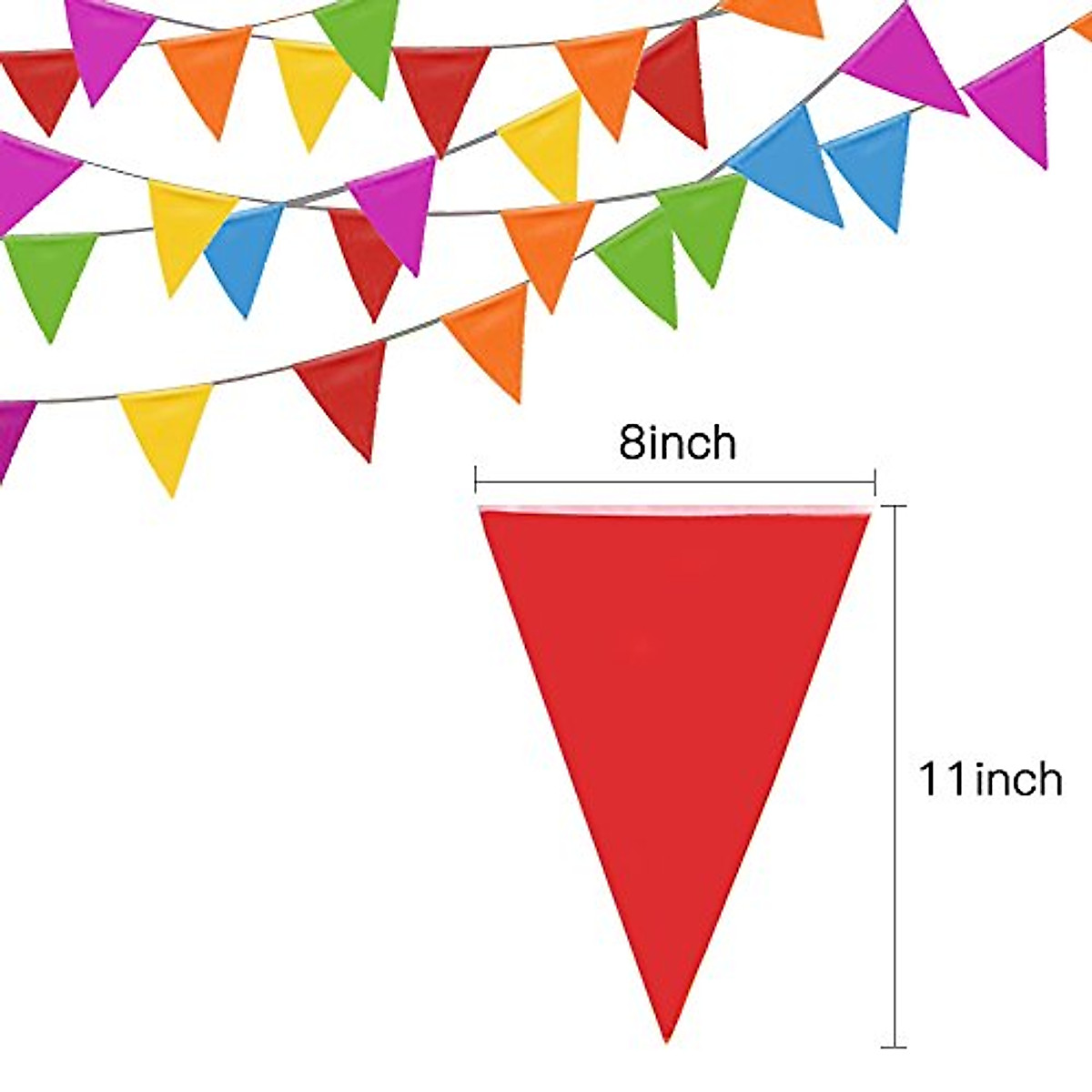 Novelty Place 100 Feet Pennant Banner - 75 Multicolor Bunting Flags - Birthday Party Grand Opening Christmas Decorations