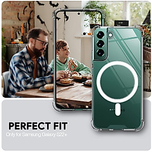 KIOMY Case for Samsung Galaxy S22+ 5G Shockproof Bumper Protective Cover with Airbags Corners Hybrid Design Hard PC Back with Flexible TPU Frame for S22 Plus Clear Magnetic for Magsafe Wireless Charge