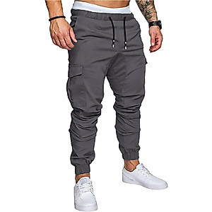 GM MGBOYGYM Mens Fashion Joggers Sports Pants - Cotton Cargo Pants Sweatpants Trousers Mens Long Pants Dark Grey-S
