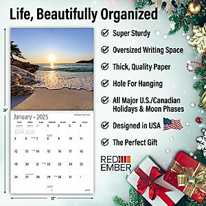 RED EMBER Beaches 2023 Hangable Monthly Wall Calendar | 12" x 24" Open | Thick & Sturdy Paper | Giftable | Beautiful Tropical Scenic Vacation Nature Photography